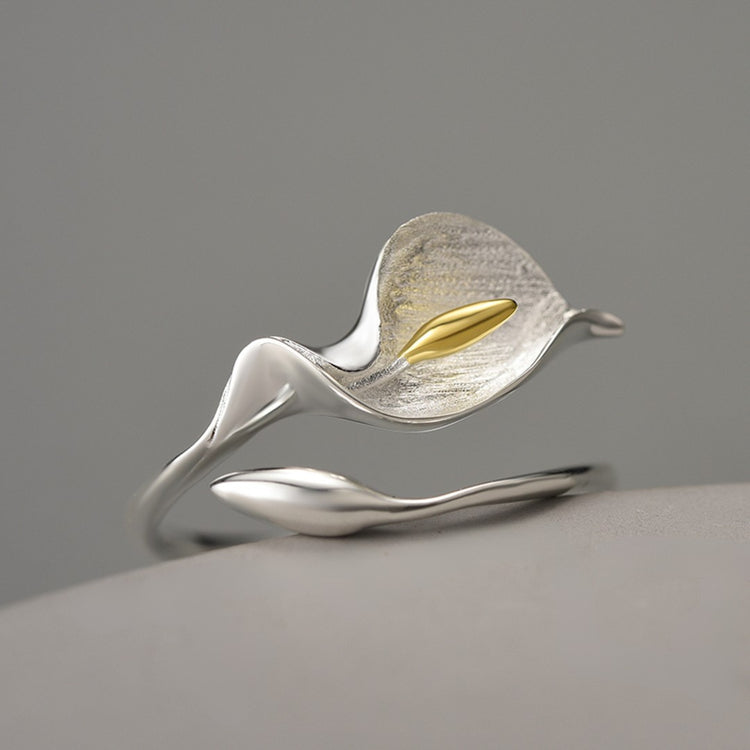 Calla Ring In 925 Sterling Silver 18K Gold Plated Handmade Modern Flor – Yon & Ole