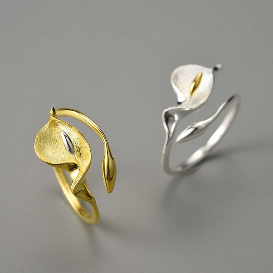 Calla Ring In 925 Sterling Silver 18K Gold Plated Handmade Modern Flor – Yon & Ole