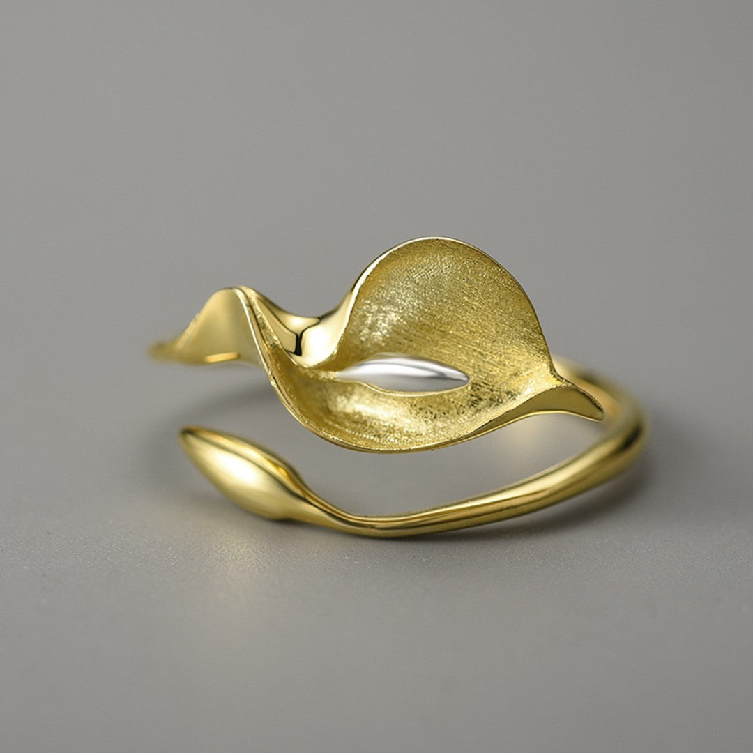 Calla Ring In 925 Sterling Silver 18K Gold Plated Handmade Modern Flor – Yon & Ole