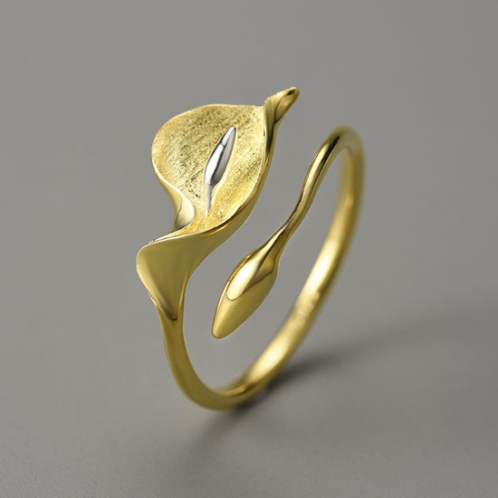 Calla Ring In 925 Sterling Silver 18K Gold Plated Handmade Modern Flor – Yon & Ole