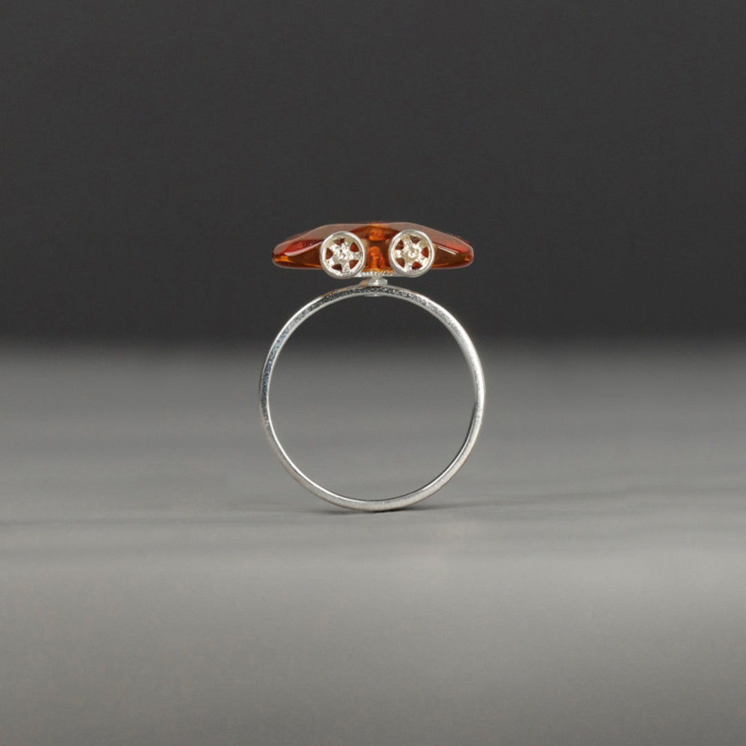 Racing Car Ring With Amber In 925 Sterling Silver 18K Gold Plated Orig ...