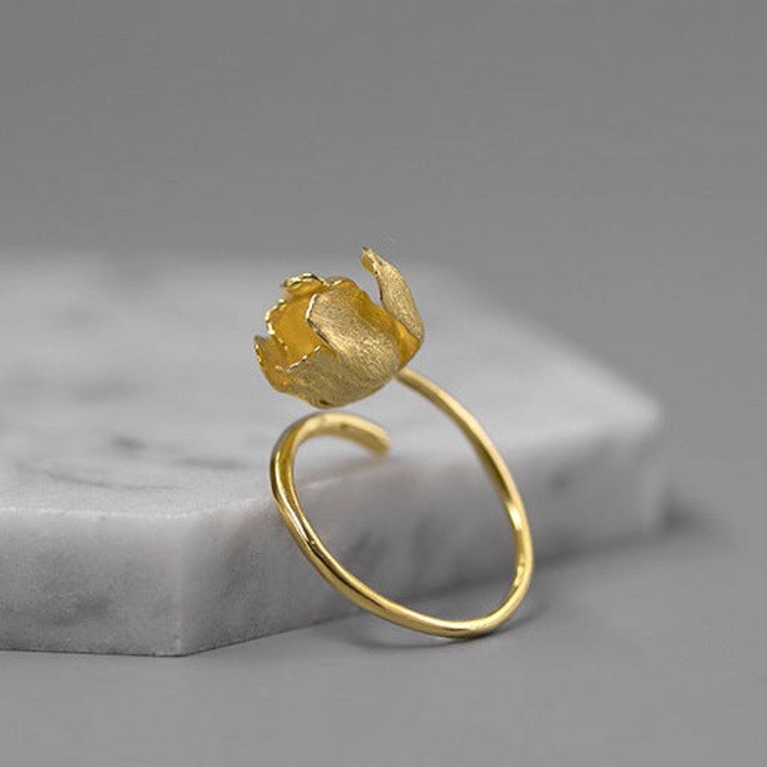 Tulip Ring In 925 Sterling Silver 18K Gold Plated Handmade Delicate Fl – Yon & Ole
